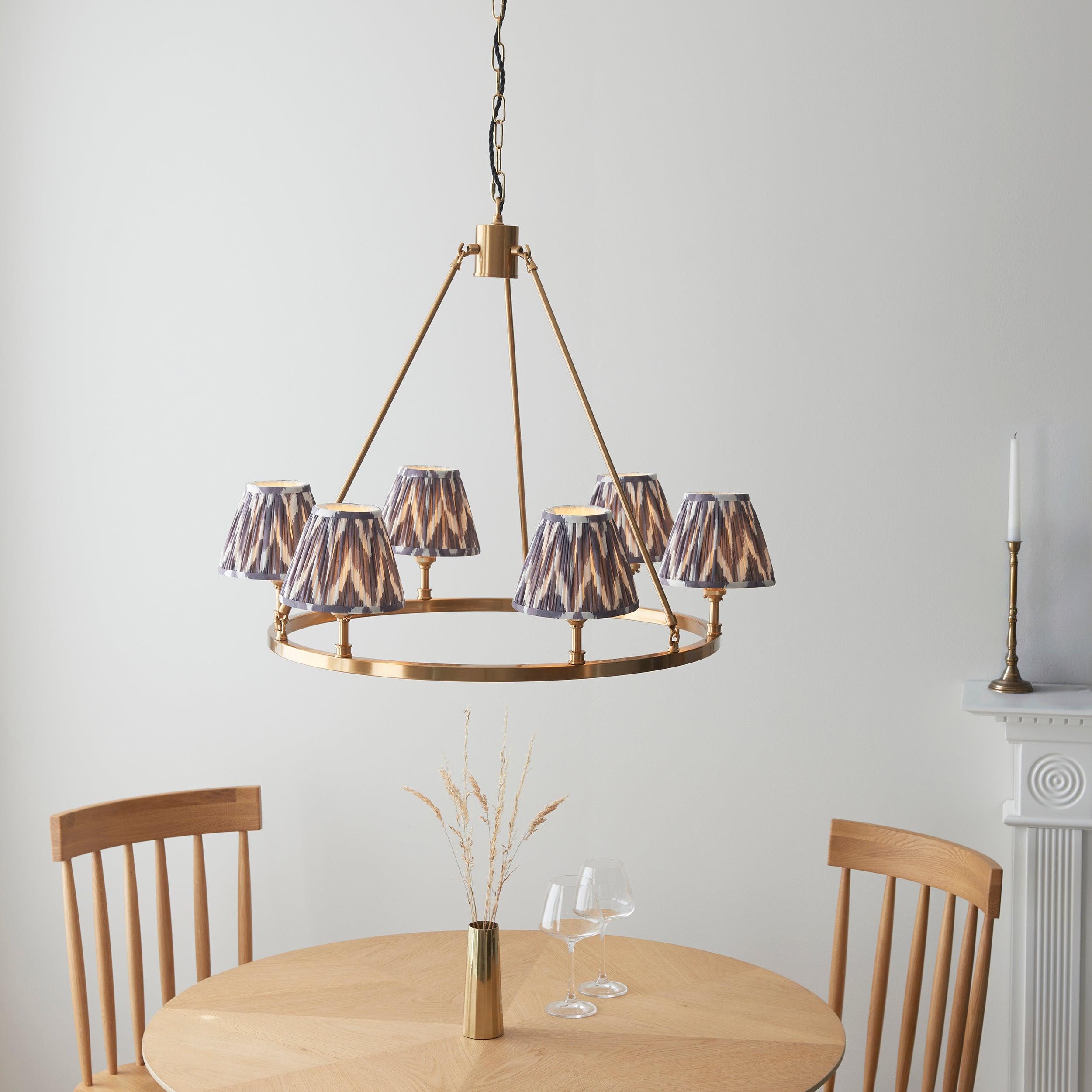 Buy Chester Large Brass Ceiling Pendant Light With Grey Zigzag 16cm Shades