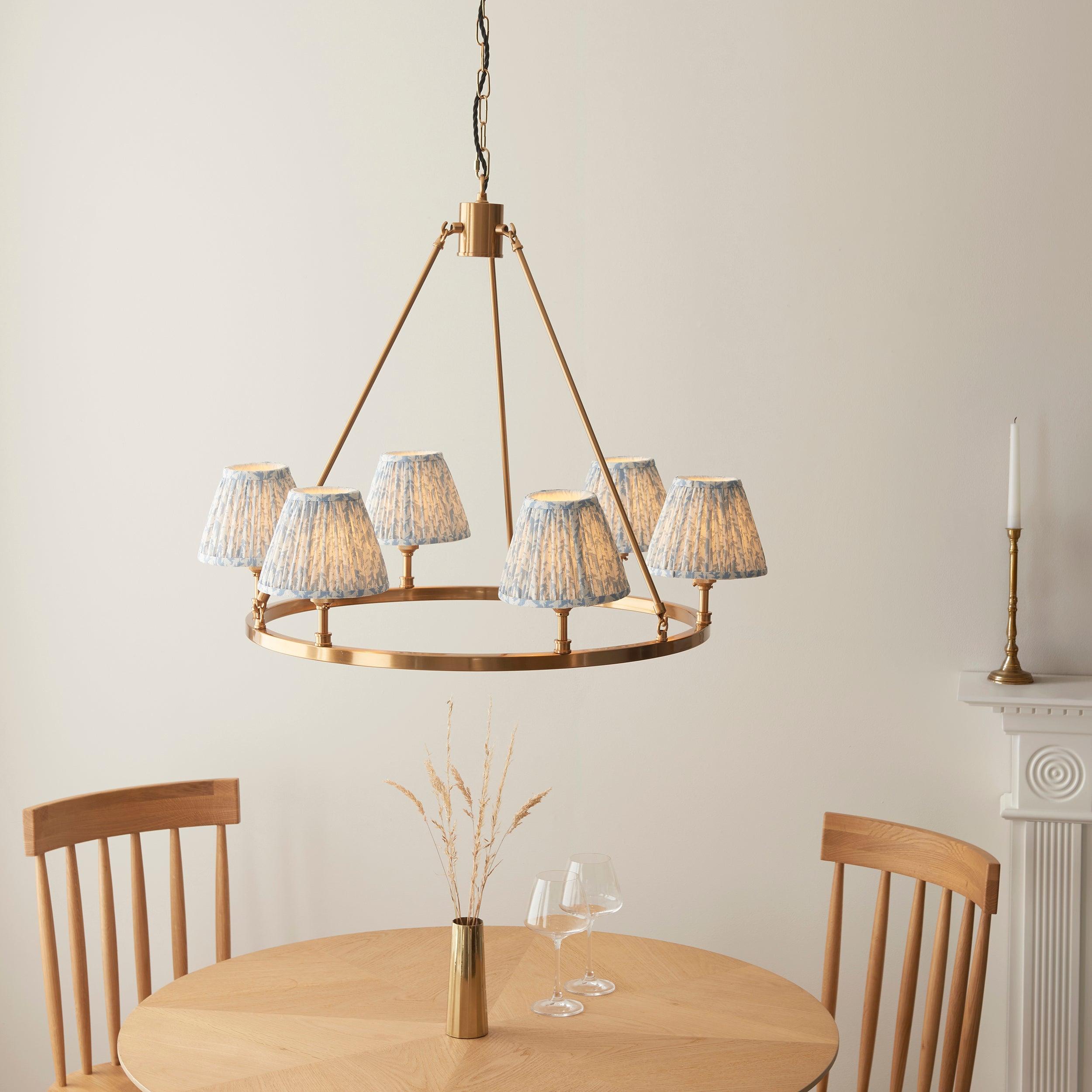 Buy Chester Large Brass Ceiling Pendant Light With Shell Blue Leaf 16cm ...