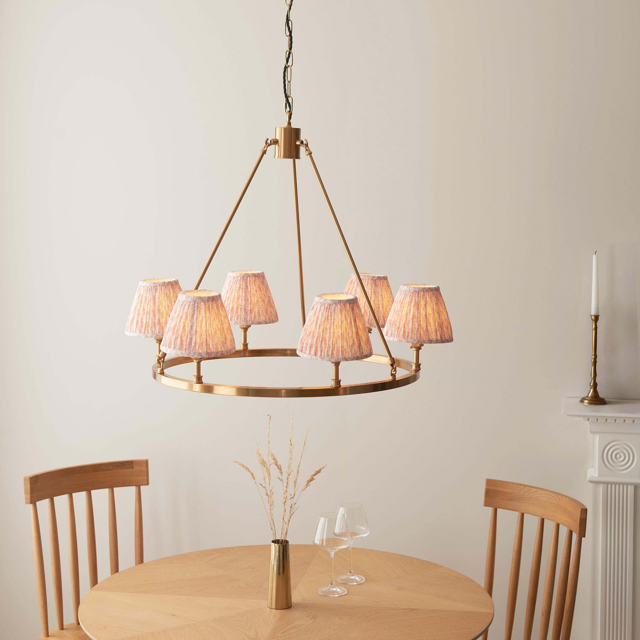Buy Chester Large Brass Ceiling Pendant Light With Peachy Leaf 16cm Shades