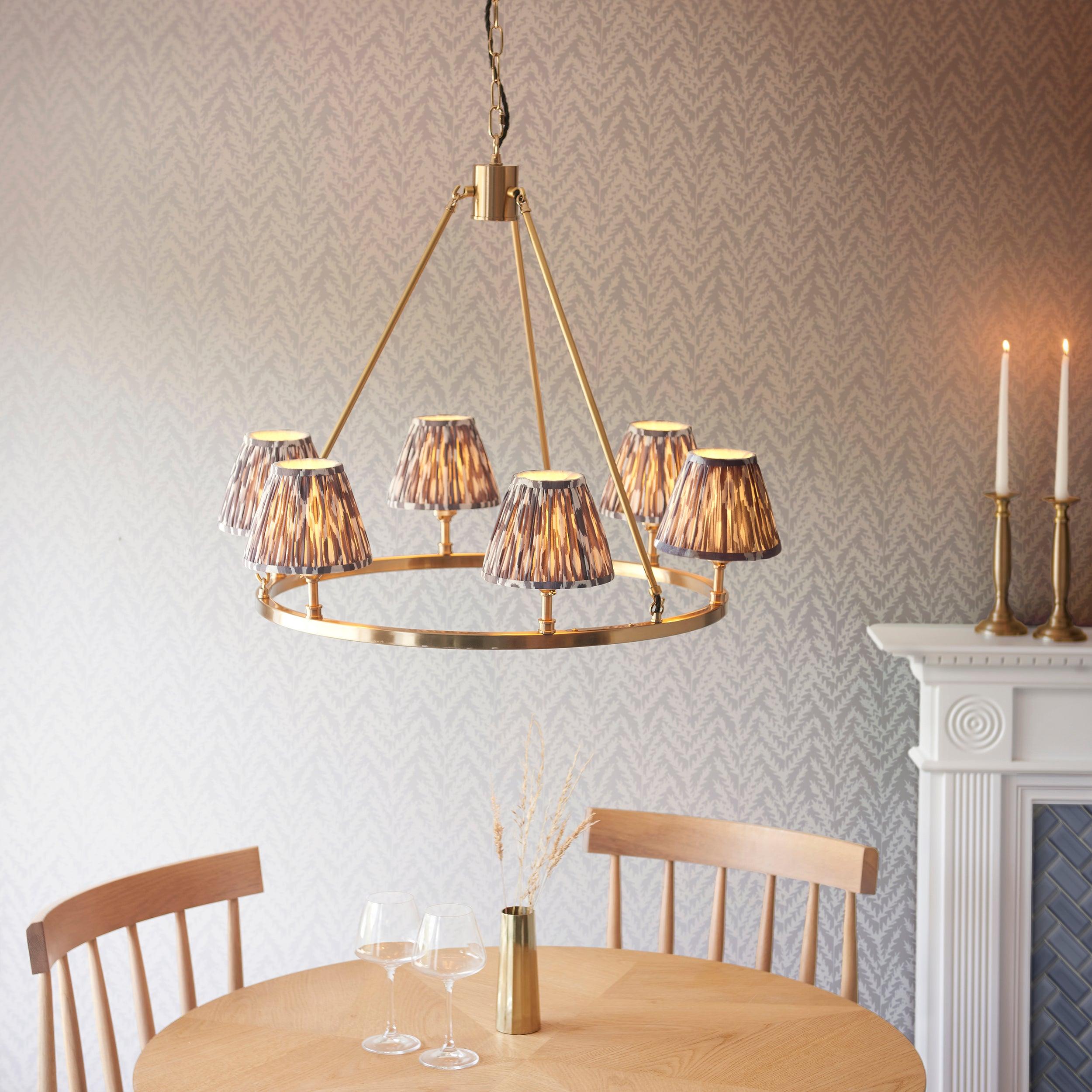 Buy Chester Large Brass Ceiling Pendant Light With Grey Ikat 16cm Shades