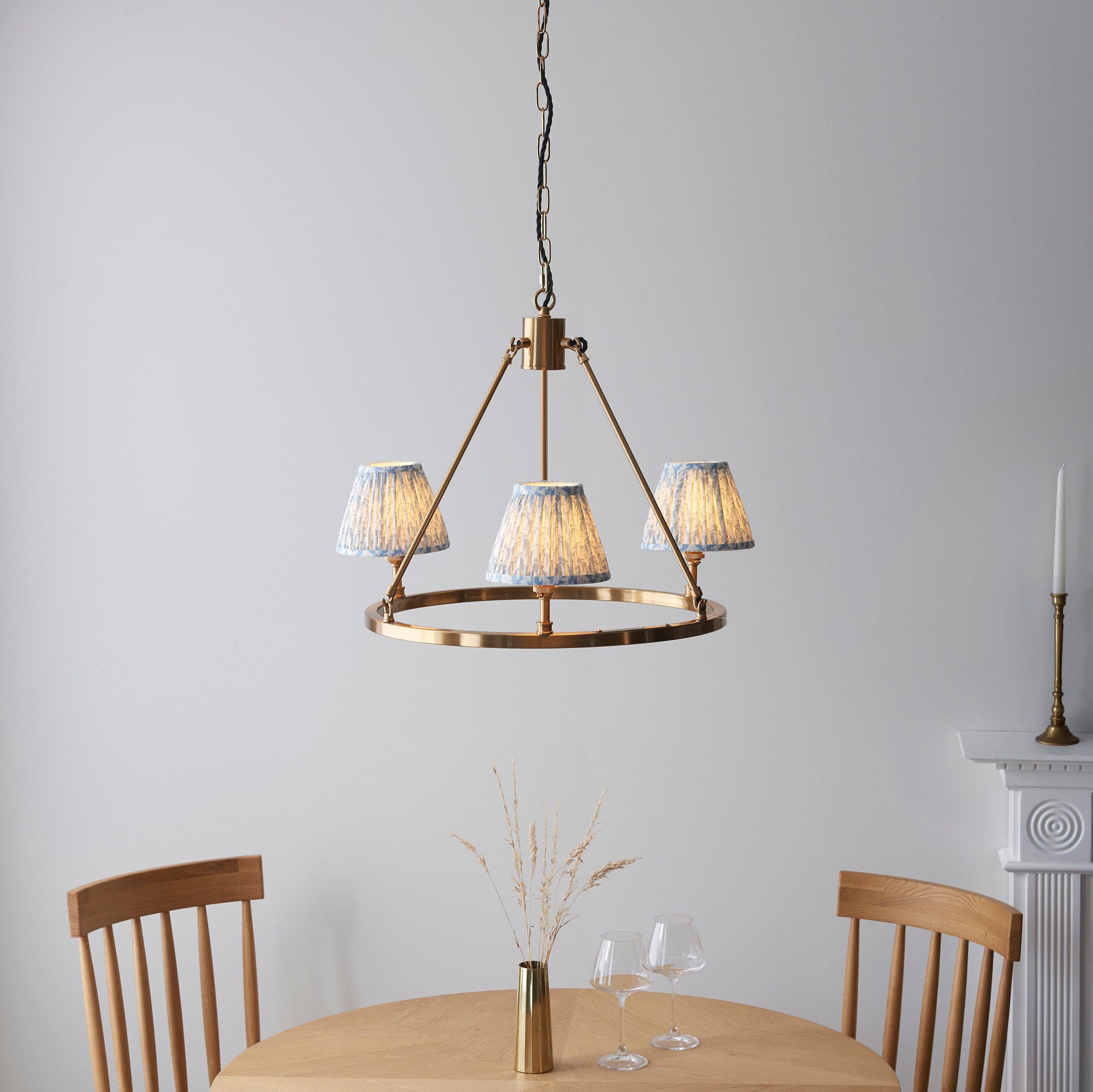 Buy Chester Brass Ceiling Pendant Light With Blue Ikat 16cm Shades