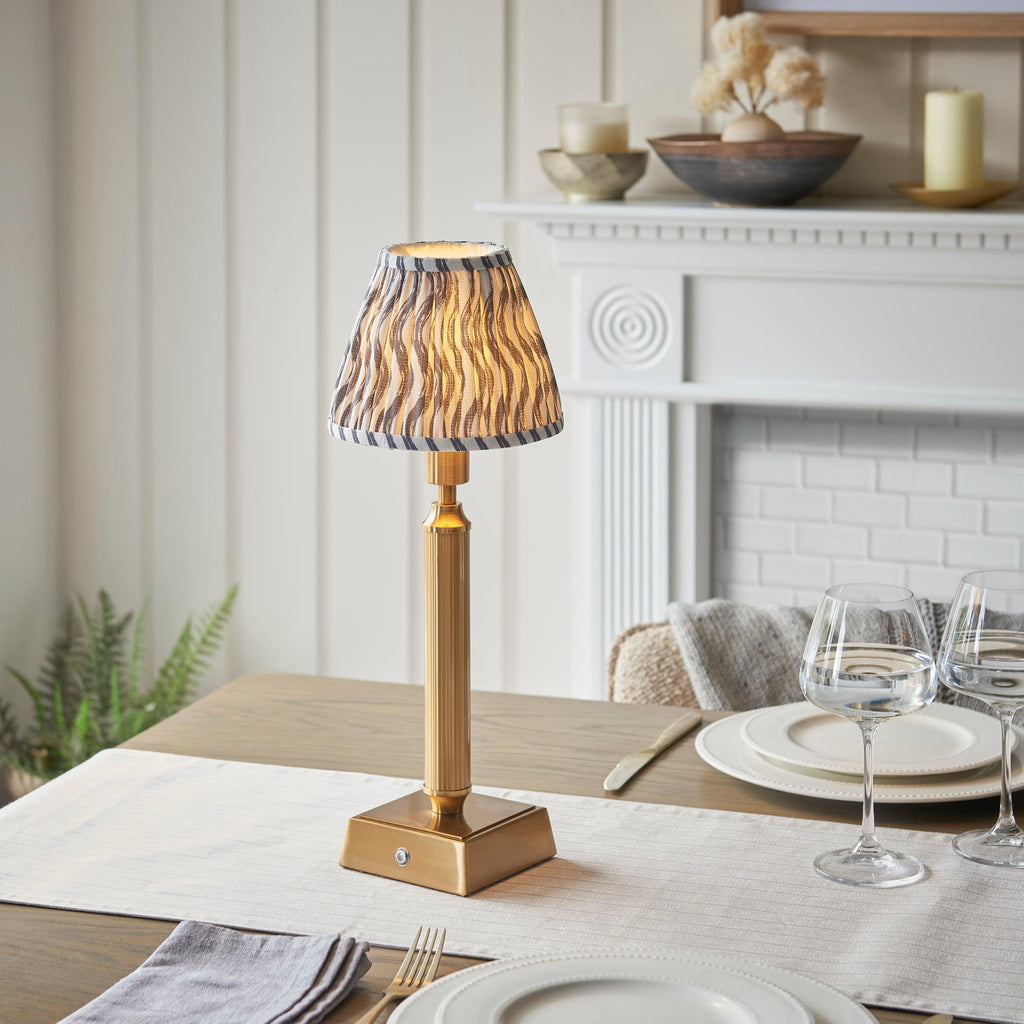 Buy Trobridge Rechargeable Table Lamp & Ripple 16cm Pearl Grey Shade