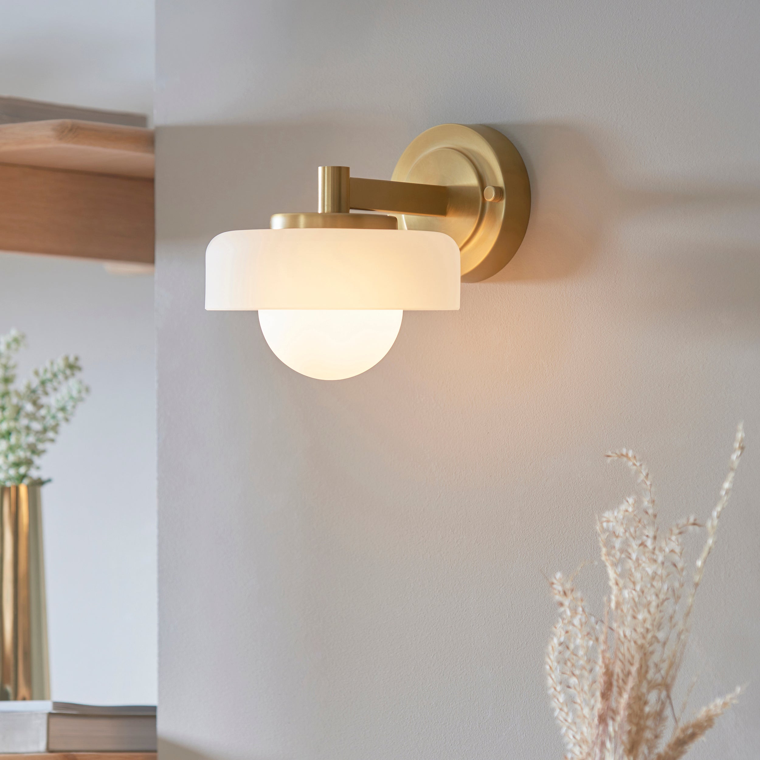 Buy Boss Brass Wall Light - Opal Glass Shade