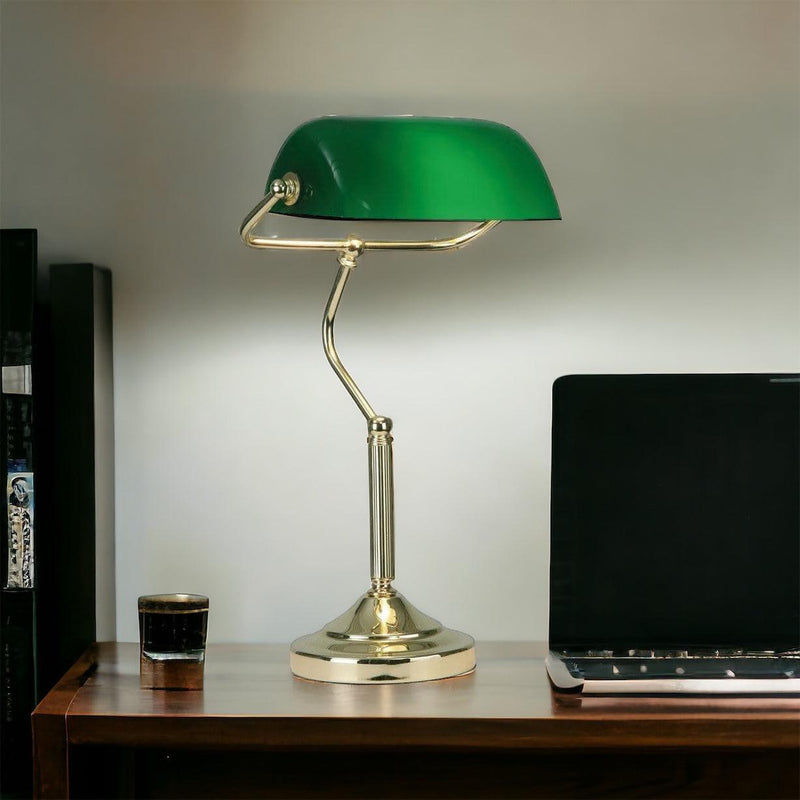 Buy Traditional Polished Brass Bankers Lamp - Tiffany Lighting