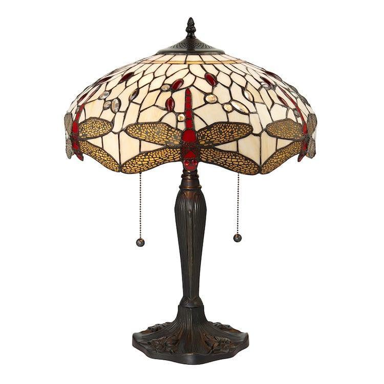 Buy Interiors 1900 Beige Dragonfly Tiffany Table Lamp - Pull Cord